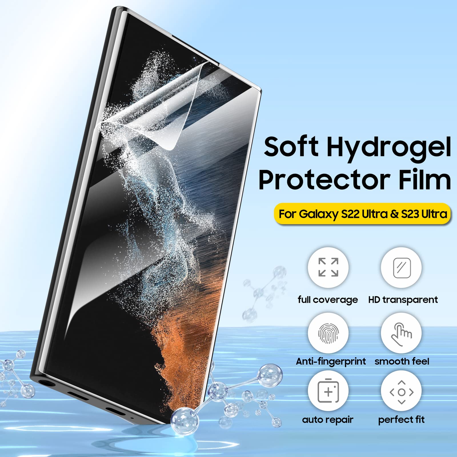 [3 Pack] for Samsung Galaxy S23 Ultra Screen Protector, [Automatic Bubble Repair] Anti-glare HD Flexible Screen Protector- Fingerprint Quick Unlock for Galaxy S23 Ultra/ Galaxy S22 Ultra [Not Glass]