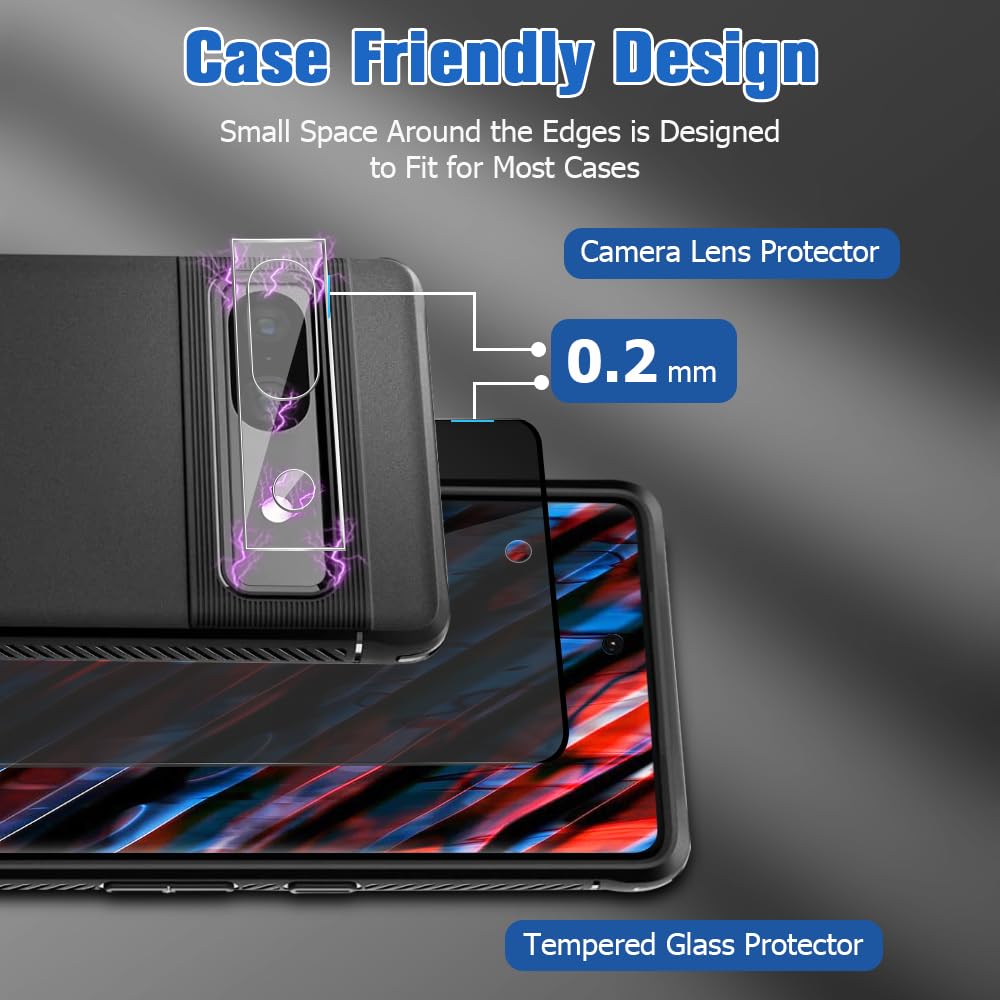 [2+2Pack] Pixel 7A Privacy Screen Protector+Camera Lens Protective Film, Anti-Spy,9H Hardness, Full Coverage,Bubble Free, For Google Pixel 7A