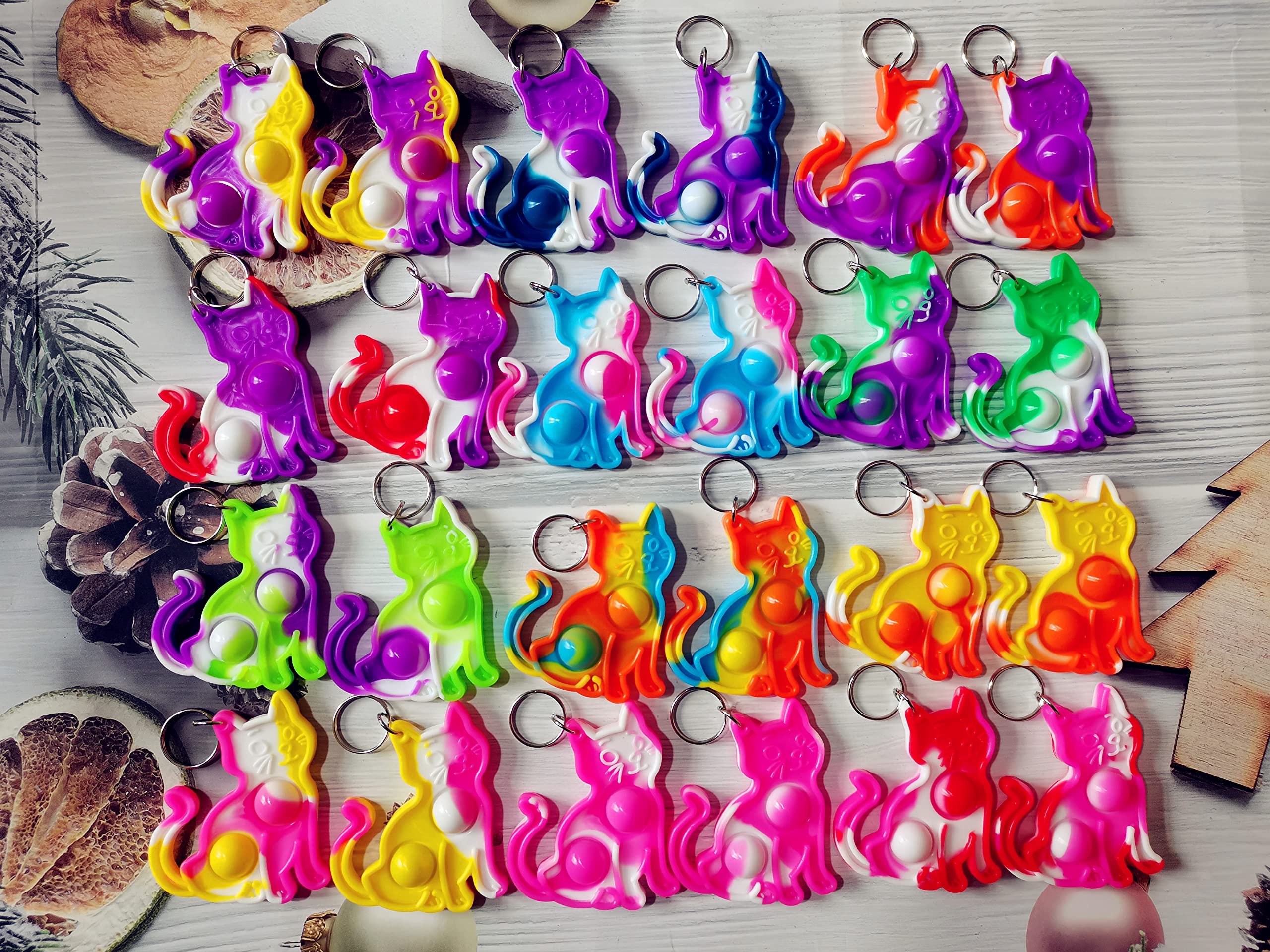 (Students Gift)24 Packs Bulk Small Cat Mini Pop Key chain,Birthday gift Party Favors Supplies,for boy and girl Student award gift