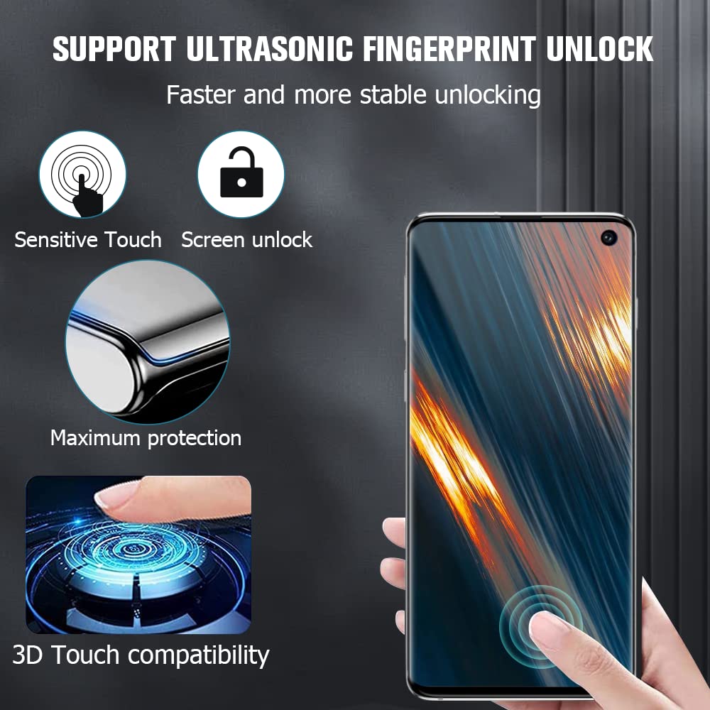 [2+2 Pack] Galaxy S10 Screen Protector, 9H Tempered Glass Scratch Resistant, Ultrasonic Fingerprint Support, 3D HD Curved,for Samsung Galaxy S10 6.1 Inch Screen Protector