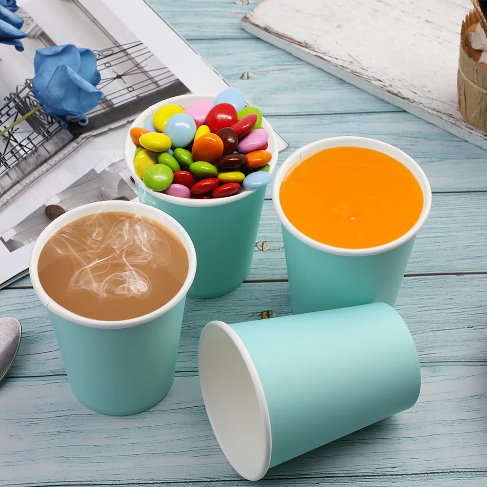 [150 Pack] Paper Cups 8 Oz, Disposable Paper Coffee Cup, Hot or Cold Beverage Drinking Paper Cups, Paper Cups for Party, Picnic, BBQ, Travel, and Event(Light Blue)