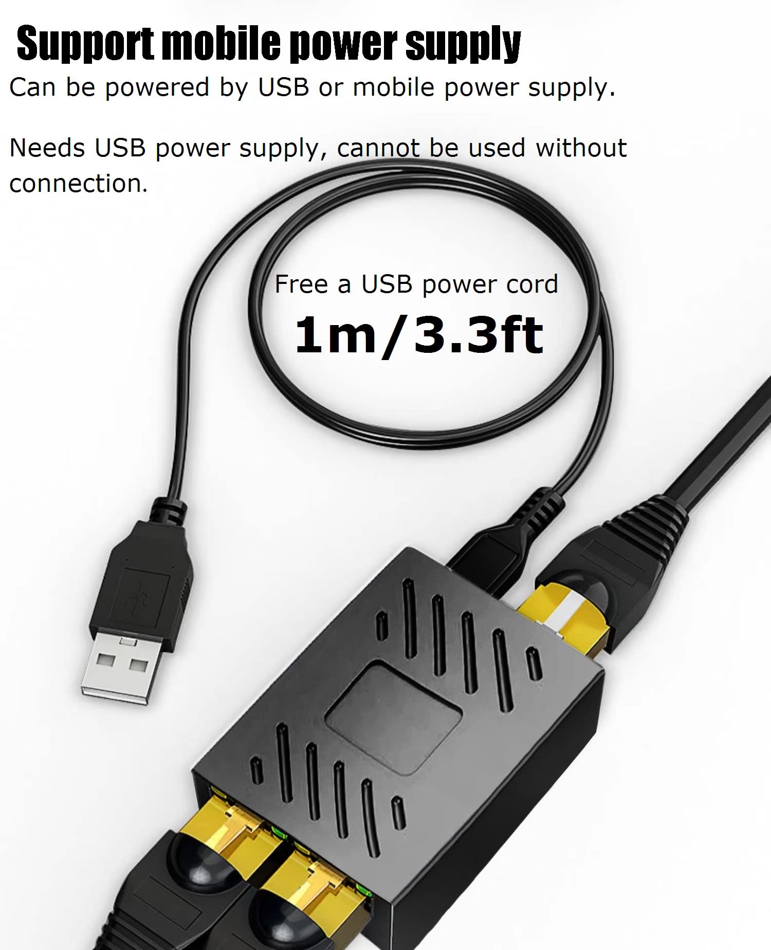 [2 Devices Simultaneous Networking] Ethernet Splitter 1 to 2 RJ45 Extender, Network Switch Converter with 3.3FT USB Charing Cable, Suitable for CAT 5/6/6E/7/8, Computer/Router/TV Box