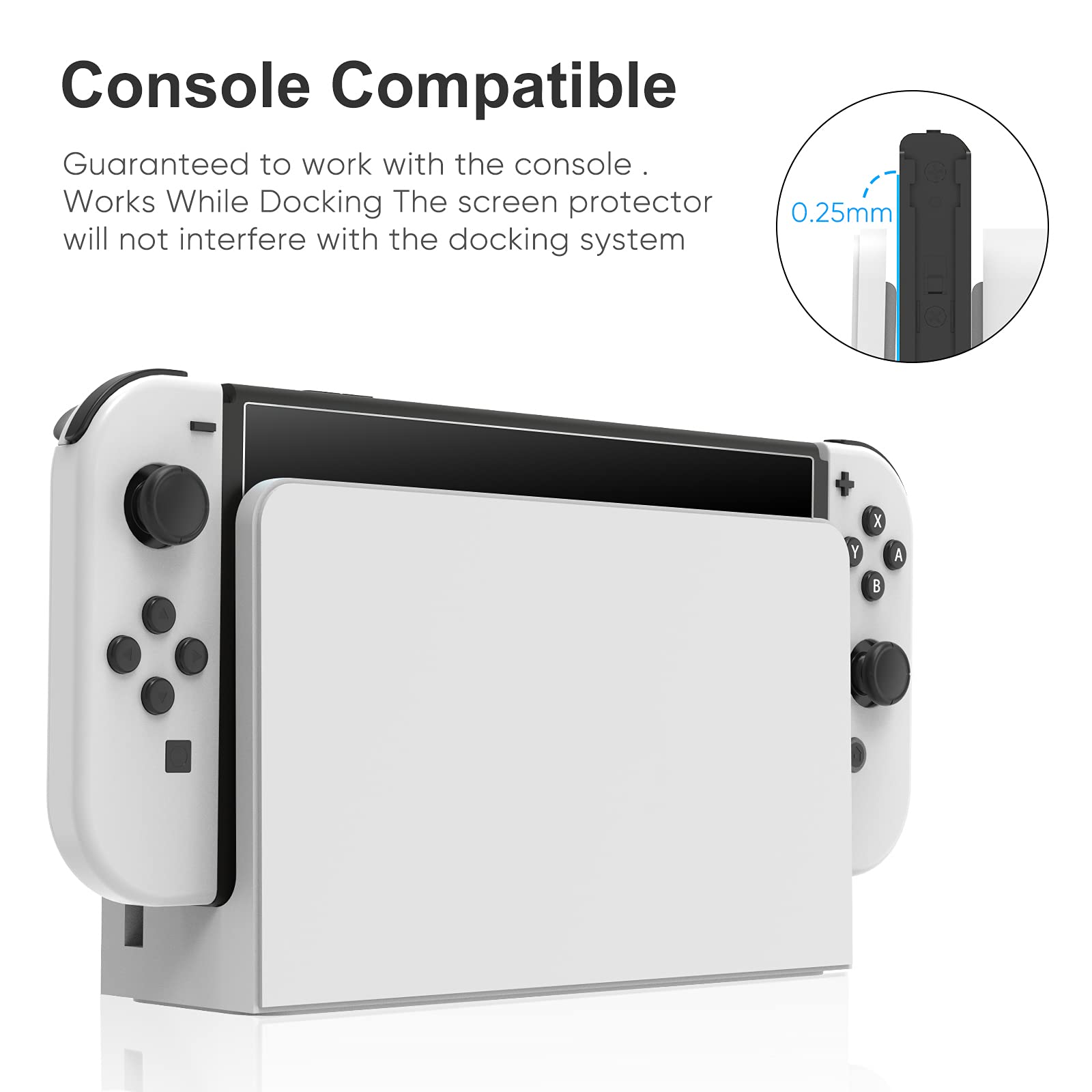 [3 Pack] Tempered Glass Screen Protector Compatible with Nintendo Switch OLED, MENEEA Clear Transparent HD Dockable Anti-Scratch 2.5MM Protective Film for Switch OLED Game Console Accessories