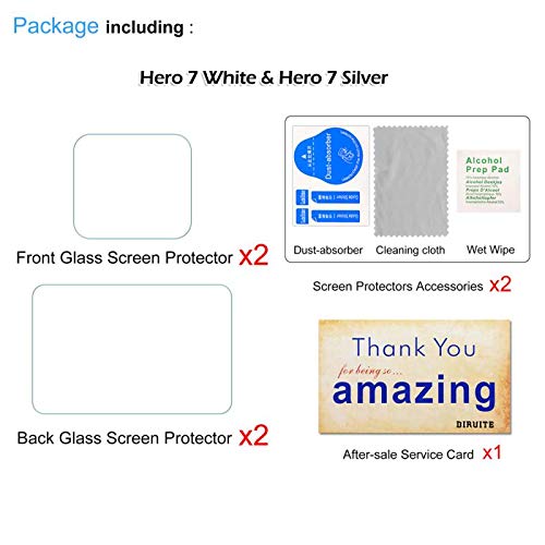 [ 4-Pack ] Diruite for GoPro Hero 7 Silver White Screen Protector, 2.5D 9H Hardness Ultra-thin Tempered Glass for GoPro Hero 7 Silver White Camera Screen Protector [Anti-Scratch]