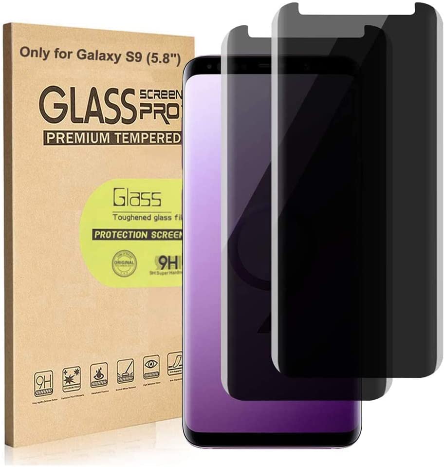 [2-Pack] SUKER Galaxy S9 Privacy Tempered Glass Anti-Spy Screen Protector [3D Curved] [Case Friendly] [9H Hardness] for Samsung Galaxy S9 (5.8"), Anti-Scratch, Bubble Free