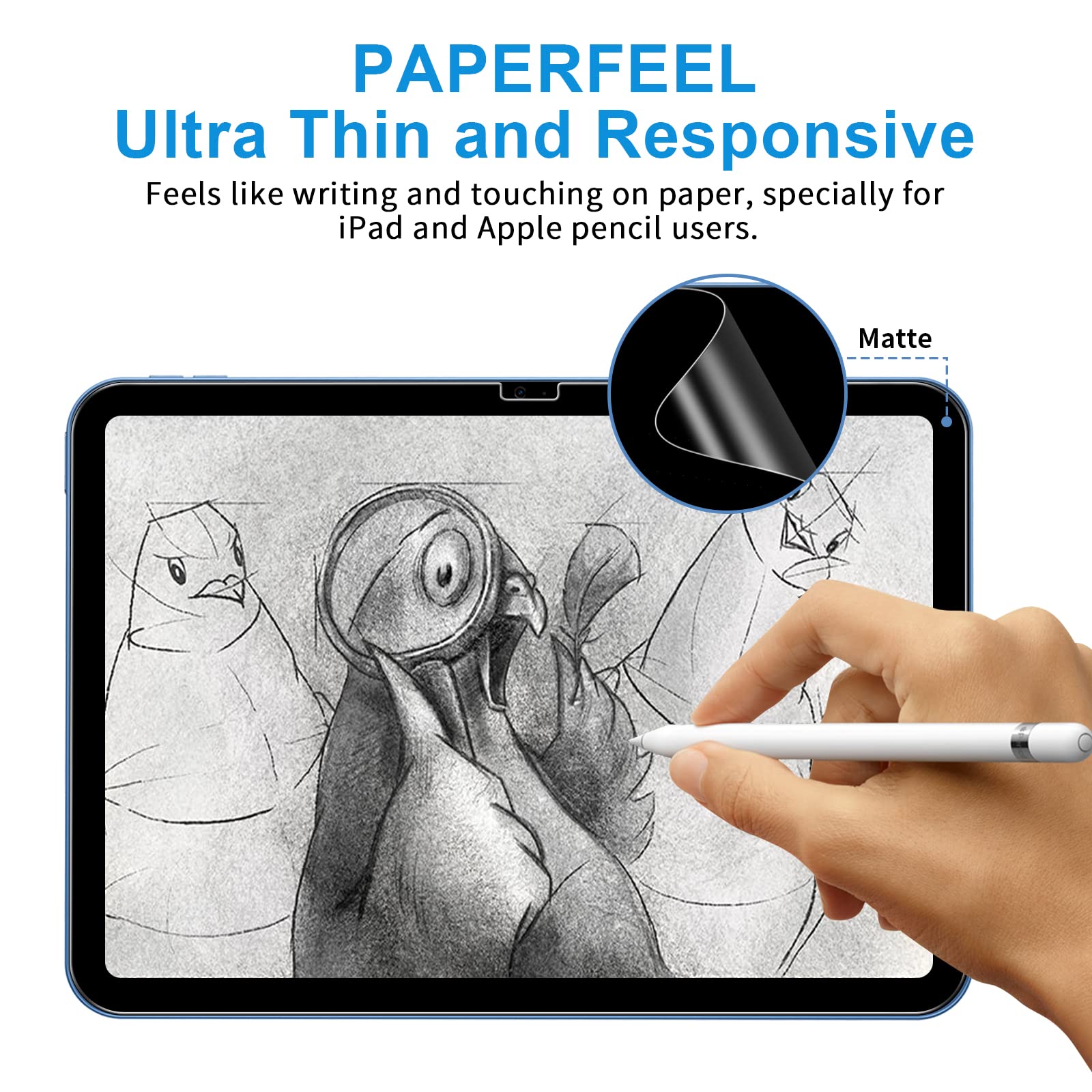[2Pack] Paper Screen Protector Compatible with iPad 10th Generation 2022 10.9 inch, Anti Glare Matte Paper Screen Protector - Write, Draw & Sketch with Apple Pencil as Using on Paper