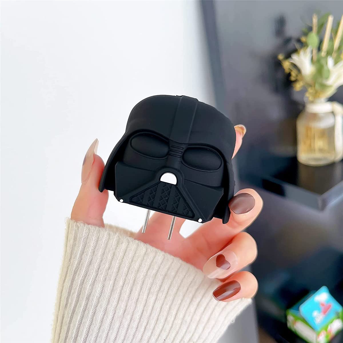 [2Pack] Protective Case for iPhone 20W USB-C Power Adapter USB Lightning Cable, Cute Cartoon Series Soft Silicone Fast Lightning Chargers Cable Protective Cover for iPhone Charger (Black Knight/White)