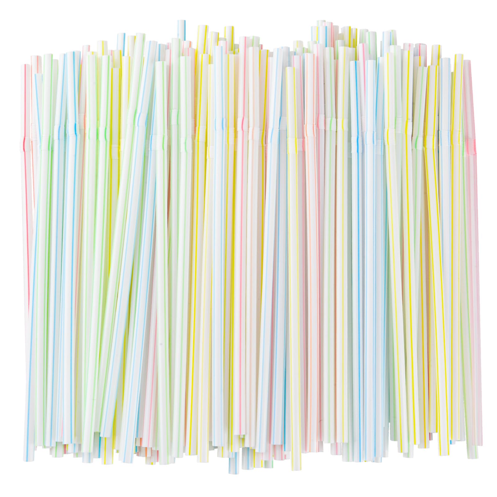 [200 Pack] 8.5" High Flexible Plastic Straws,Bendable Disposable Drinking Straws -Striped Assorted Colors for Home Use Milk Juice Drinks