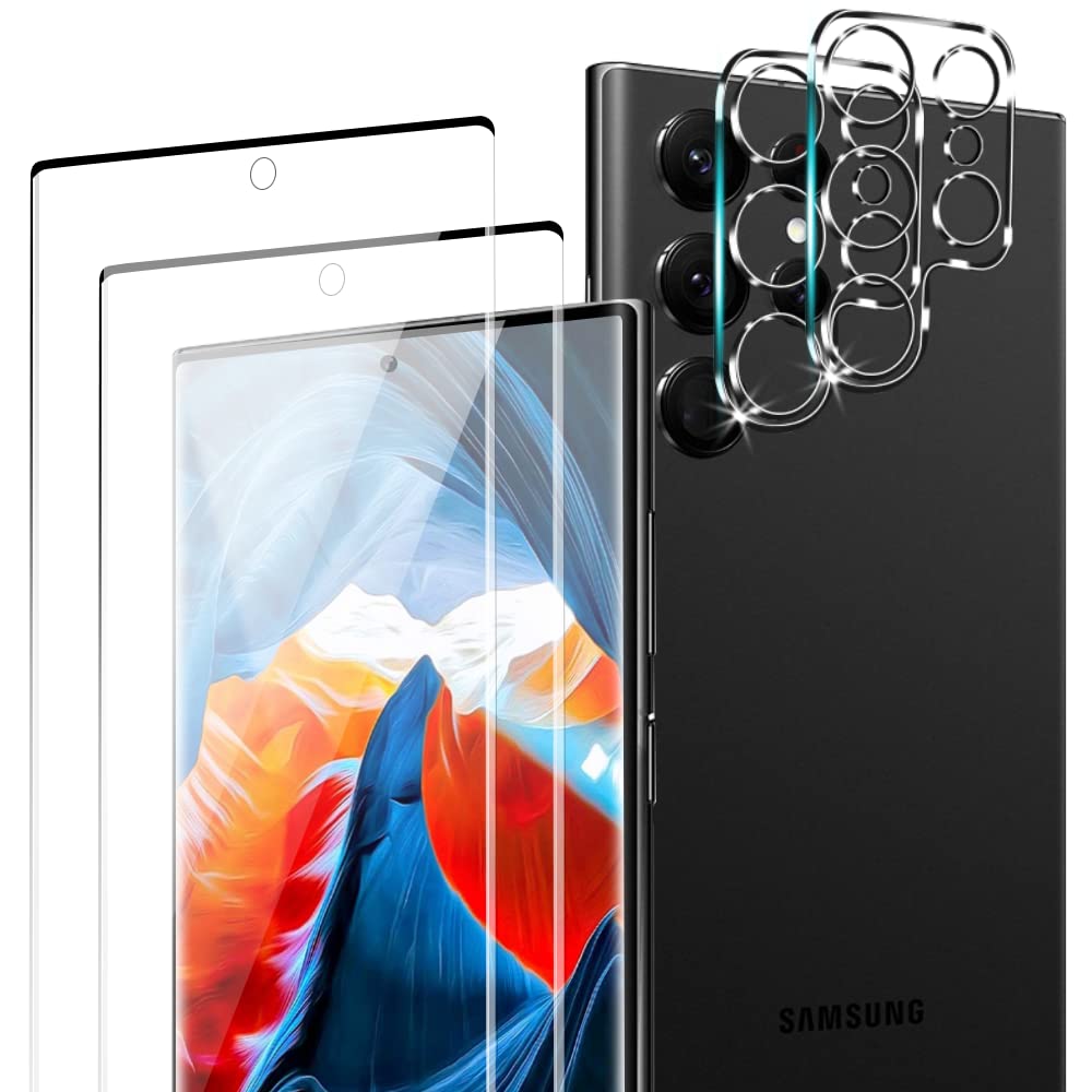 [2+2 Pack] for Samsung Galaxy S22 Ultra Screen Protector +Camera Lens, 9H Tempered Glass, Ultrasonic Fingerprint Compatible, Easy to install，HD Clear for S22 Ultra Tempered Glass