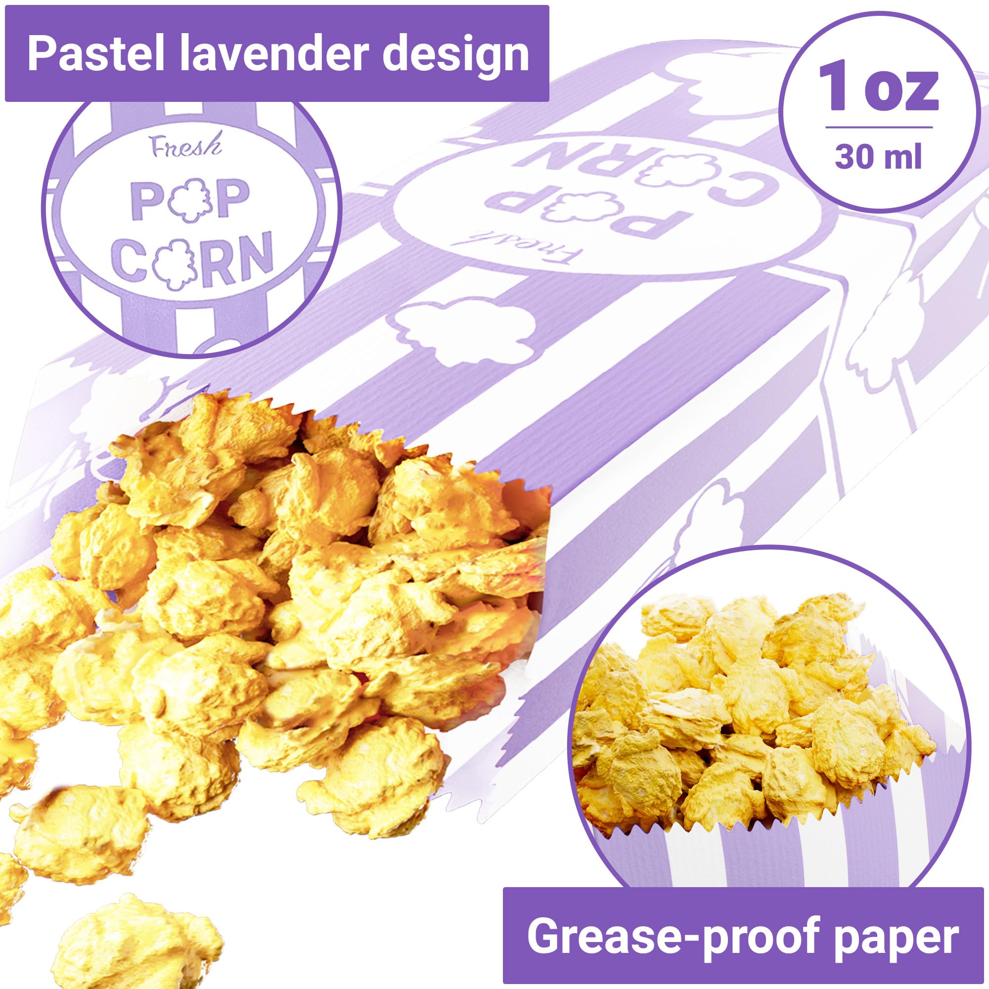 [100-pcs] 1 oz Lavender Popcorn Bags + [100-pcs] 1 oz Pink Paper Popcorn Bags - Customizable - Bundle
