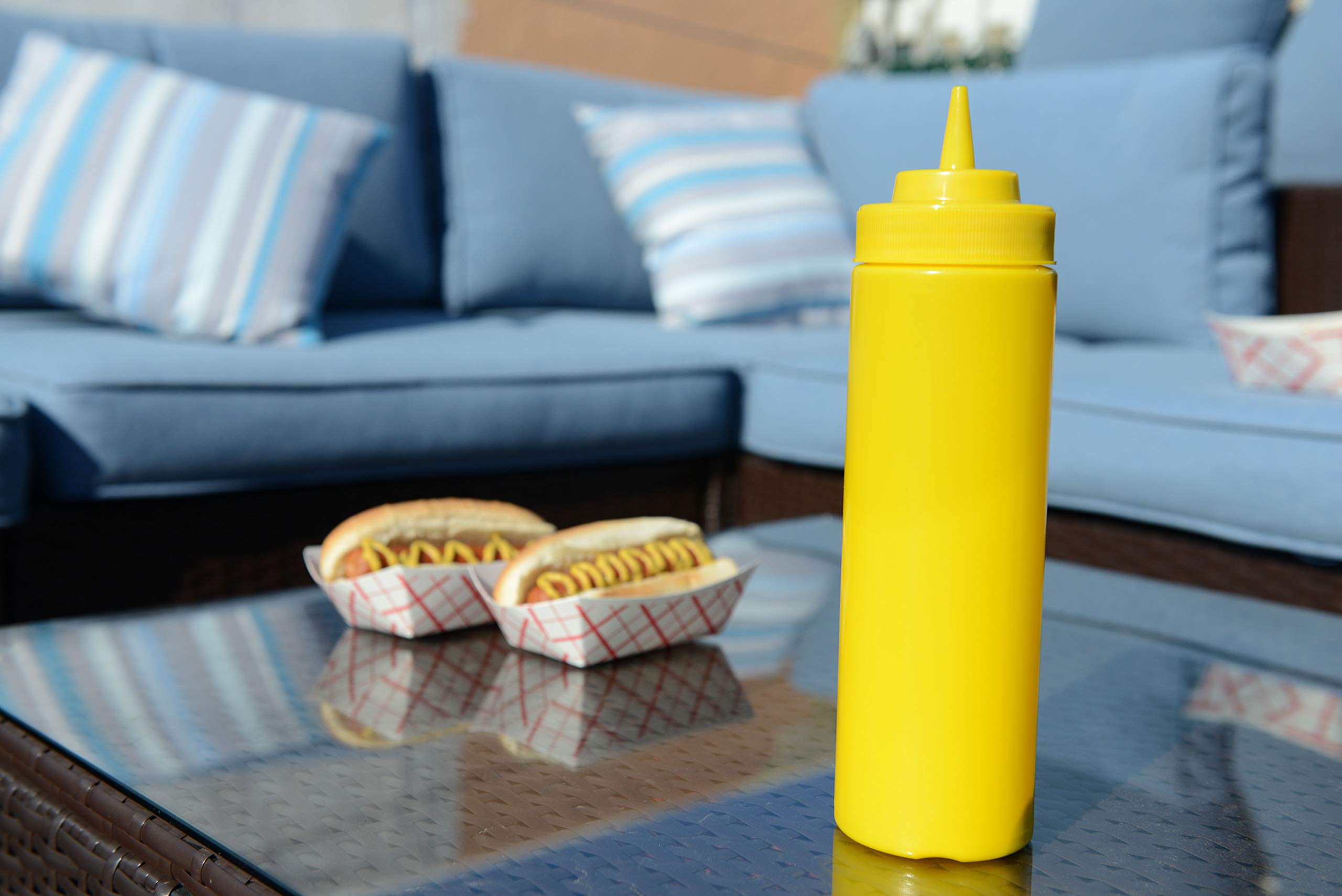 [2 PACK] 24 Oz Yellow Plastic Condiment Squeeze Bottles Squirt Bottle for Sauces, Dressing, Arts and Crafts, Ketchup, Mustard, Oil, BBQ - Clear Reusable Plastic Containers, BPA Free, Dishwasher Safe