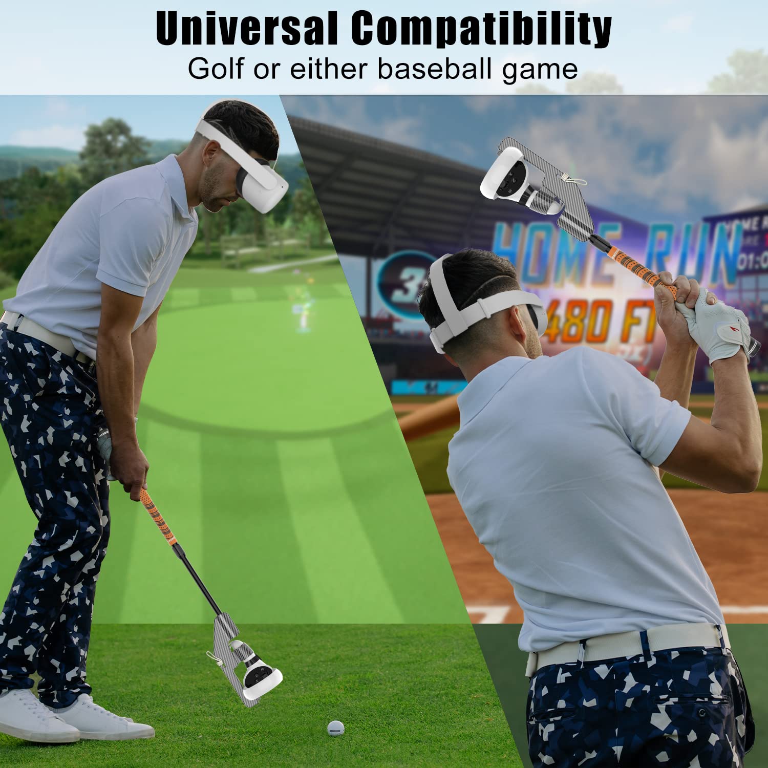 [2023 Upgraded] HONJOMIN VR Golf Club for Oculus Quest 2 / Oculus Quest 1 / Rift S, Attachment Adapter VR Golf Club Handle Extension Accessory, Enhance Immersive VR Game Experience