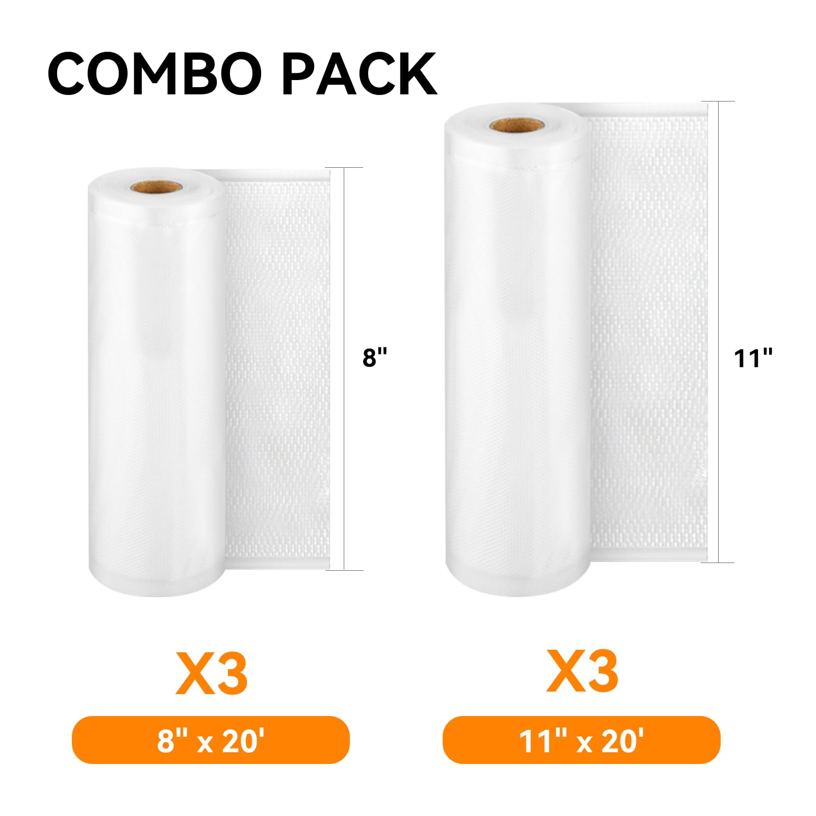 [2024 New] 6 Pack 8" x 20' and 11" x 20', Vacuum Sealer Rolls Bags for Food, Great for Food Storage, Sous Vide and Meal Prep, Wevac Lite