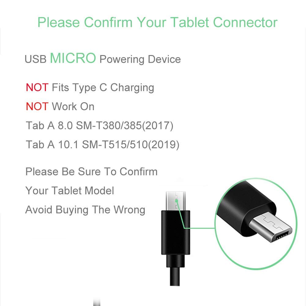 [2-Pack] USB Micro Cable Charging Cord Compatible Samsung Galaxy Note, Tab A, E, S2, 3, 4, 7.0" 8.0" 9.6" 9.7" 10.1", SM-T280/ 350/580/ 113/377/ 560/713/ 813/230/530 Tablet