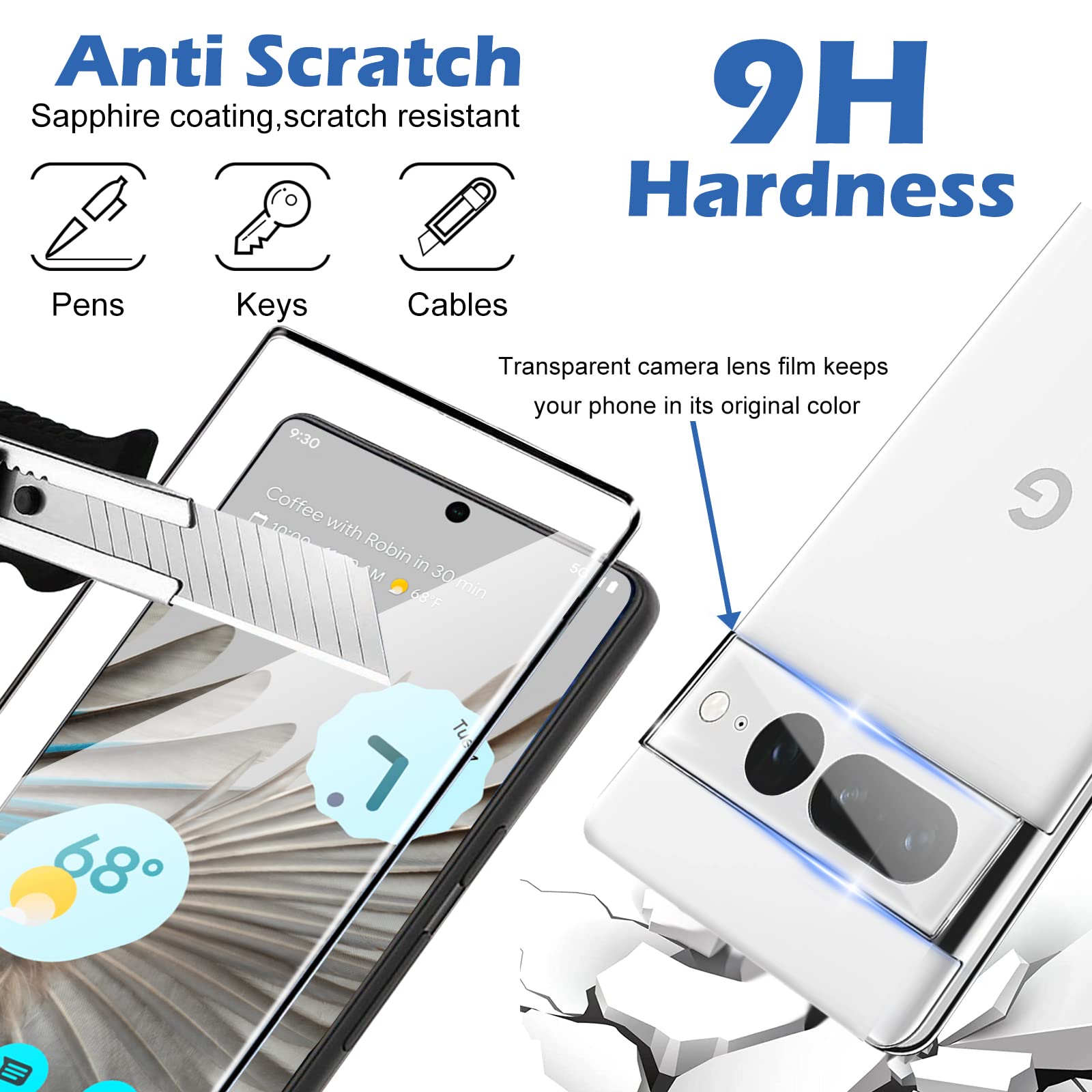 [2+2 Pack] for Google Pixel 7 Pro Screen Protector, 9H Tempered Glass, Ultrasonic Fingerprint, Google Pixel 7 Pro Glass Screen Protector 1