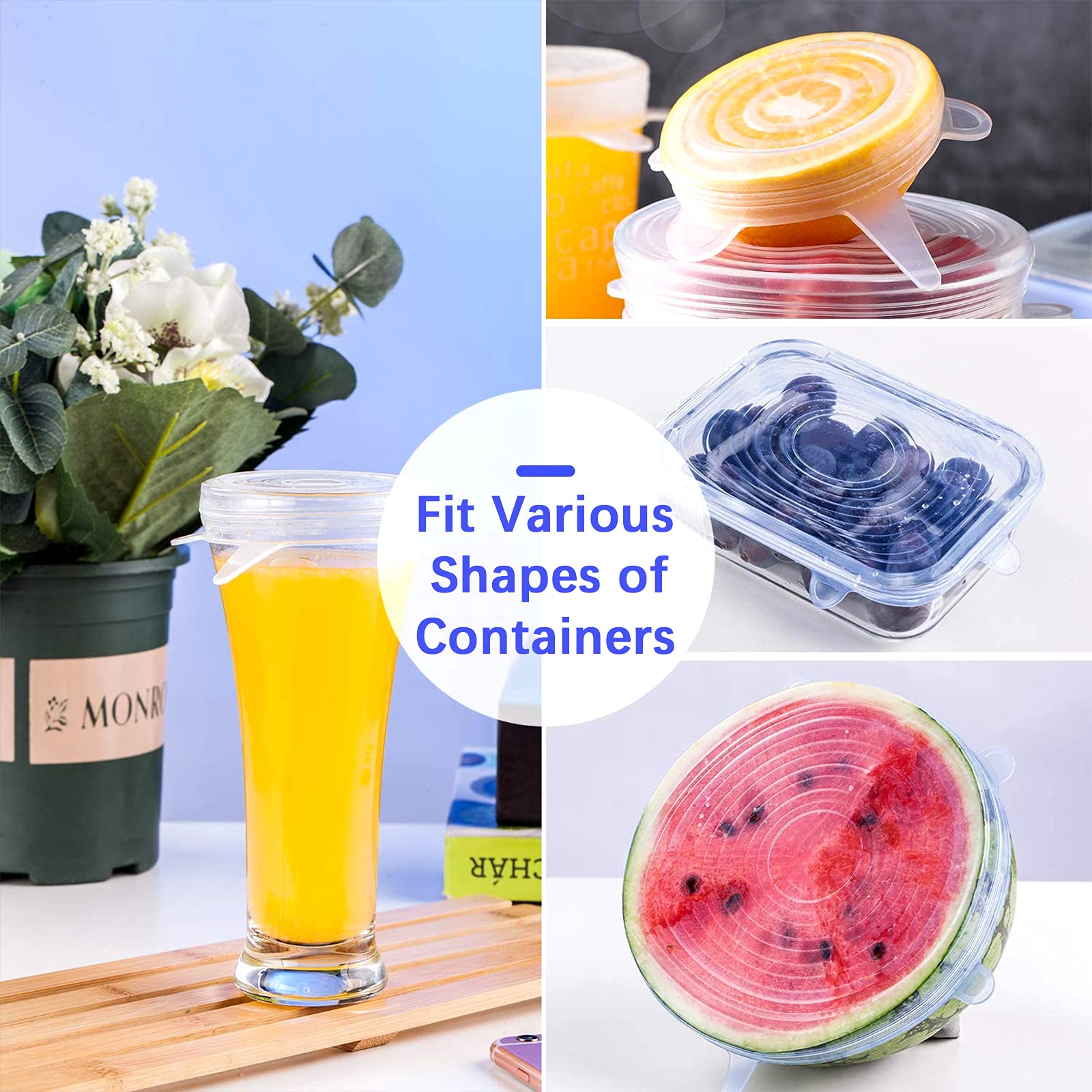 [14 Pack] Silicone Stretch Lids, 8 Round and 6 Rectangular Flexible Magic Lids,Durable,Reusable Stretch Food Saving Silicone Food Covers for Cups,Bowls,Mugs,Cans,Using in Microwave & Freezer