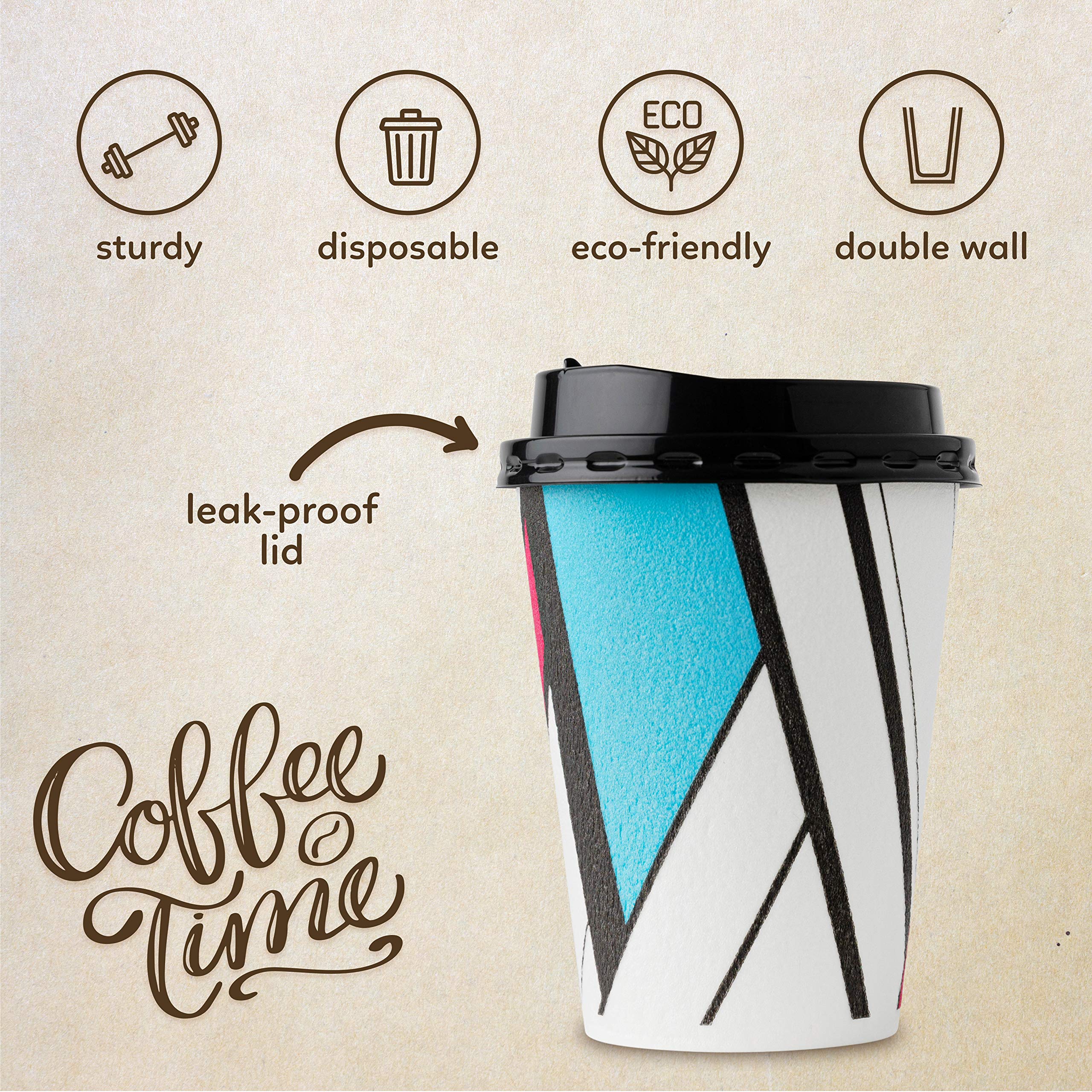 [24 Sets - 16 oz.] Insulated Paper Hot Coffee Cup to Go Hot Beverage Cups, With Lids