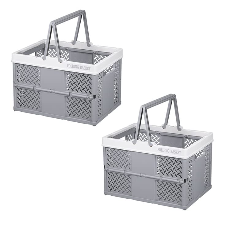 [2-Pack] Plastic Baskets for Shelf Storage Organizing, Durable and Reliable Portable Folding Storage Crate, Ideal for Home Kitchen Classroom and Office Organization, Bathroom Storage