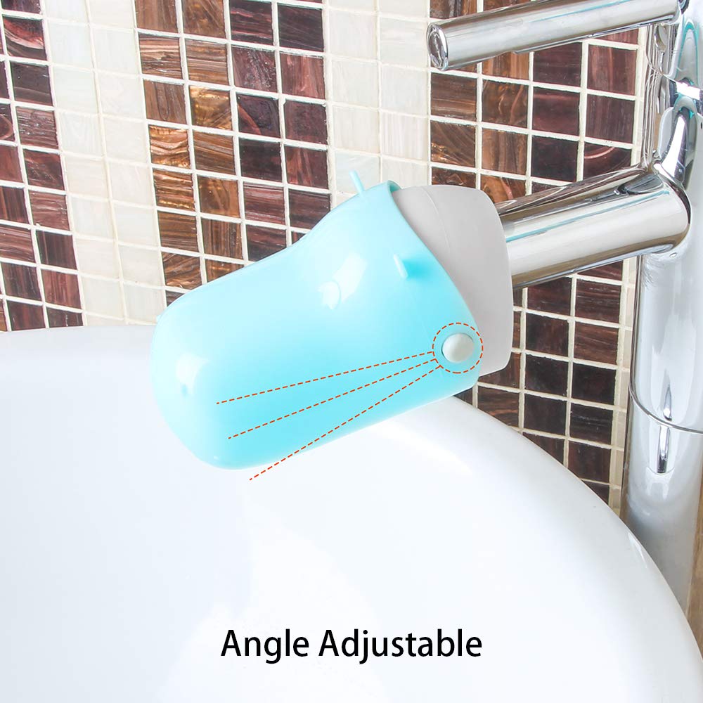 [2 Pack] Angle Adjustable Faucet Extenders for Baby Toddler Kids, Tomorotec Spout Extension for Hand Wash in Kitchen, Sink, Bathroom, Restroom and etc (Blue)