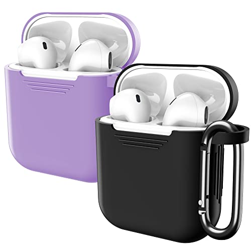 [2 Pack] AirPods 2nd/1st Generation Case with Keychain,Wilbur for AirPod 2nd Generation Case & AirPod Case 1st Generation,Full-Body Protective Cover,Supports Wireless Charging (Black+Purple)