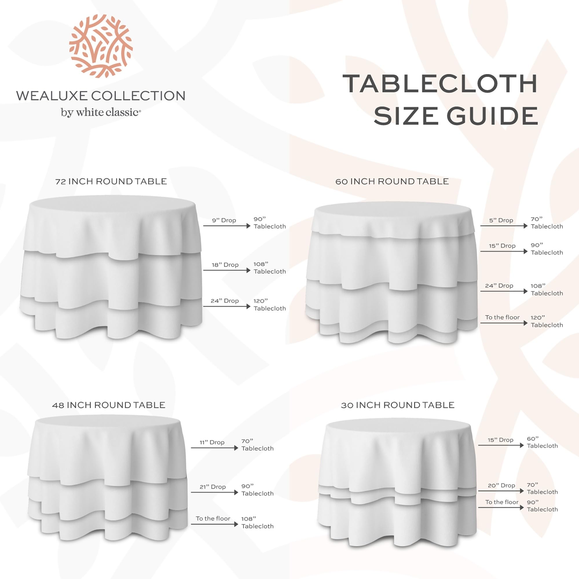 [2 Pack] 120" Round Premium Tablecloths for Wedding | Banquet | Restaurant | 200 GSM Washable Fabric Table Cloth | White