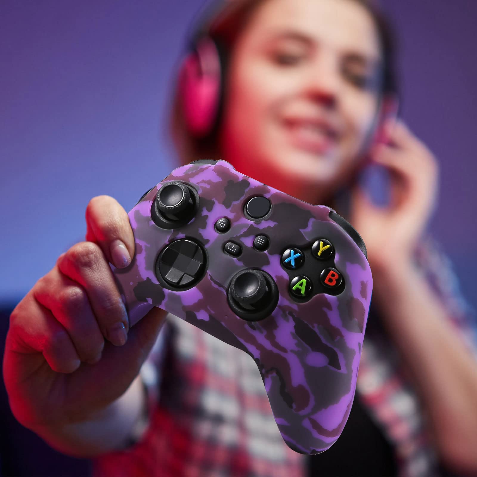 [2 Pack] Jusy Compatible with Xbox Series X/S Controller Soft Silicone Cover Skin, Anti-Slip Case Cover Protective Accessories Set, Dust-Proof Skin for Xbox Series X/S, with 10 Thumb Grips