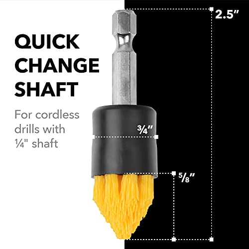 [4 Pack] .75”W Drill Brush Attachment Set - 2 Tapered & 2 Flat - All Purpose Detail Brush Attachments for Cordless Drill - Tile & Grout Drill Brush Set - Drill Attachments for Cleaning, 5/8"L Bristles