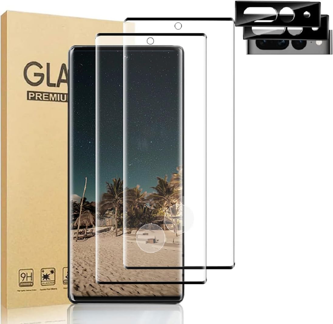 [2+2 Pack] for Google Pixel 7 Pro Screen Protector Include 2 Pack Tempered Glass Screen Protector +2 Pack Tempered Glass Camera Lens Protector,9H Hardness ，3D Curved for Google Pixel 7 Pro 5G