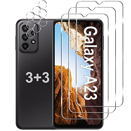 [3+3 Pack]Galaxy A23 5G Screen Protector with Camera Lens Protector, HD Tempered Glass Film, 9H Hardness, Anti Scratch, Easy Installation, Bubble Free, Screen Protector for Samsung Galaxy A23 5G/4G