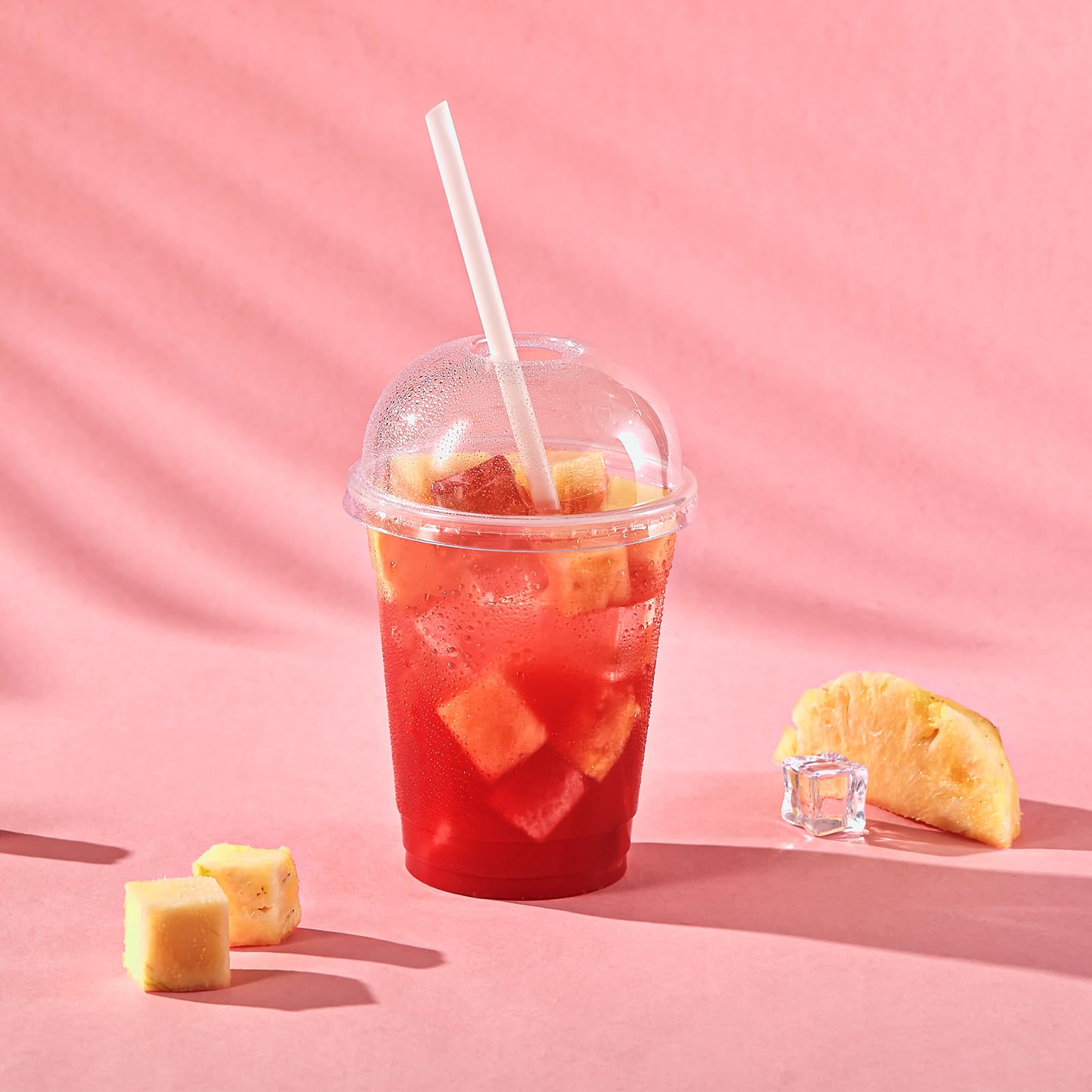 [100 Pack] 16 oz Clear Plastic Cups With Flat Slotted Lids, Disposable Drinking Party Cups for Iced Cold Drinks Coffee Tea Smoothie Bubble Boba