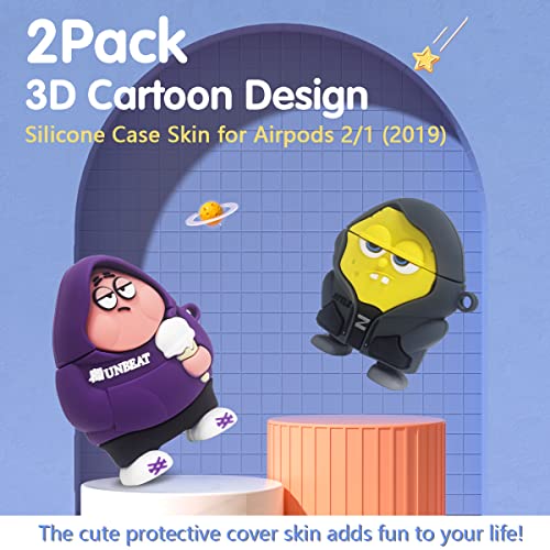 [2Pack] Cute AirPods Cartoon Character Case for AirPod 2/1, Unique Design Funny Fun Kawaii 3D Cartoon Characters Advanced Soft Silicone AirPods 2&1 Case Cover for Men Women
