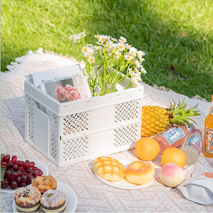 [2-Pack] Plastic Baskets for Shelf Storage Organizing, Durable and Reliable Portable Folding Storage Crate, Ideal for Home Kitchen Classroom and Office Organization, Bathroom Storage