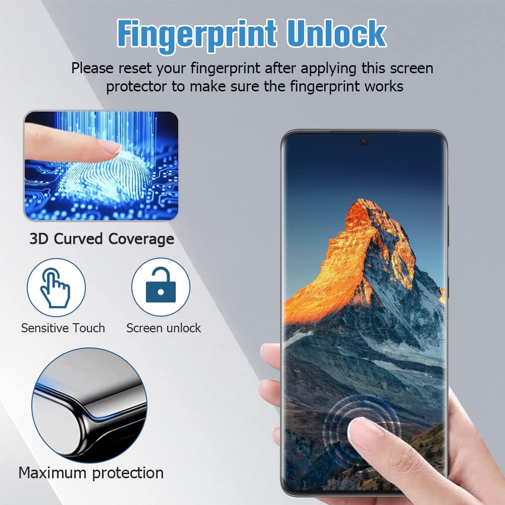 [2+2 Pack] For Samsung Galaxy S21 Ultra Screen Protector, 9H Tempered Glass, Ultrasonic Fingerprint Support, 3D Curved, Easy Install, Scratch Resistant for Galaxy S21 Ultra 5G Glass Screen Protector