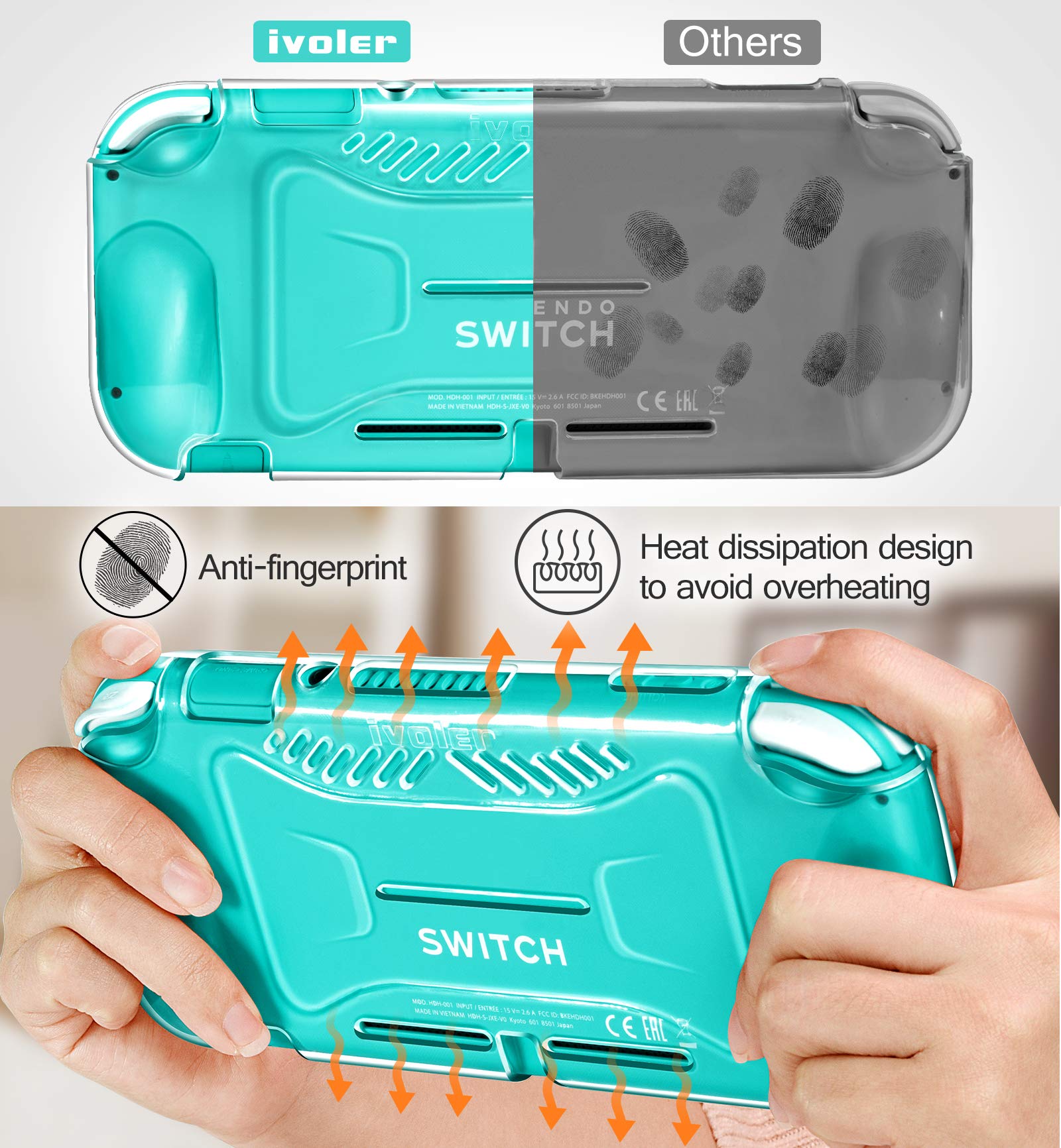 [2+1Pack]iVoler Tempered Glass Screen Protector for Nintendo Switch Lite(2Pack)with Case Carrying Protective TPU Case for Nintendo Switch Lite, Grip Cover with Shock-Absorption Anti-Scratch, HD Clear