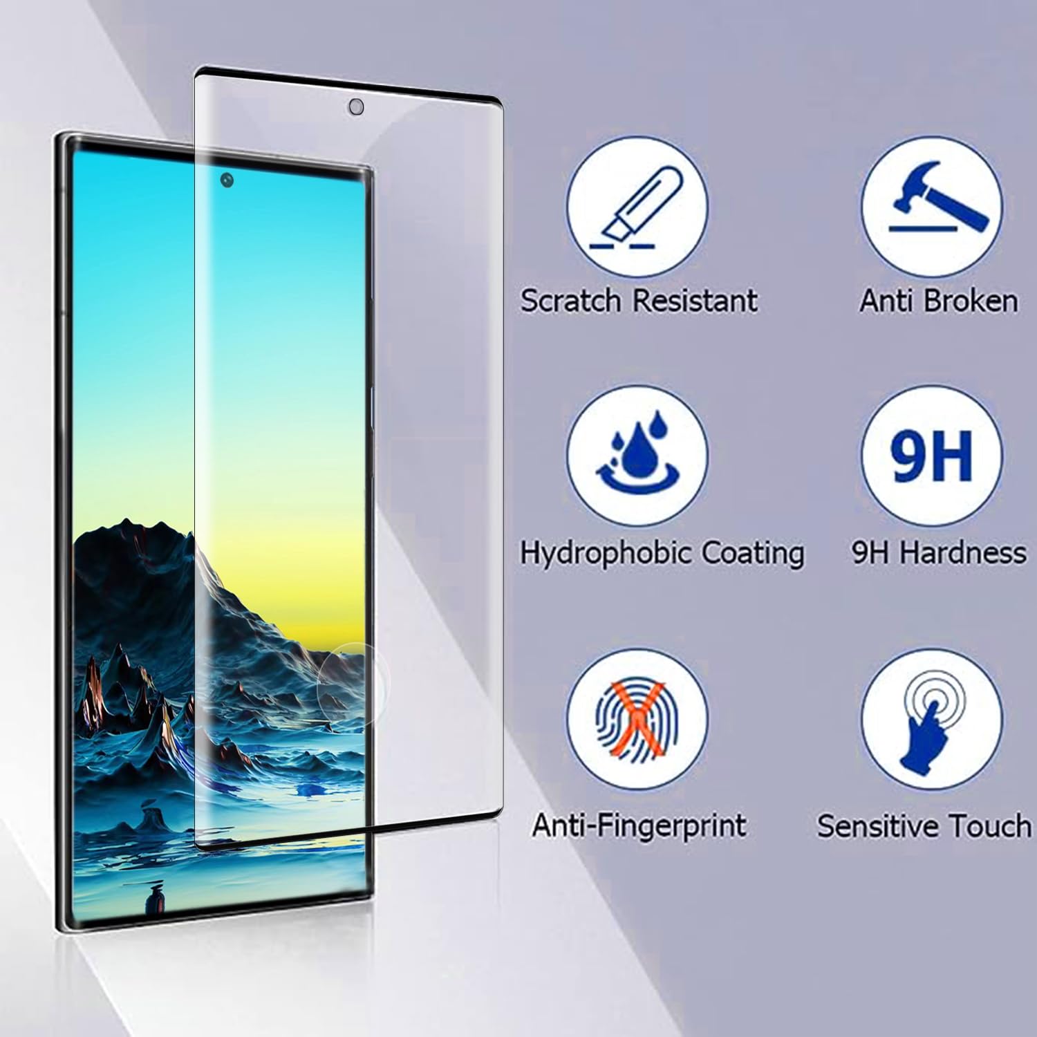 [2+2 Pack] Galaxy S23 Ultra Screen Protector, 2 Pack Tempered Glass Screen Protector +2 Pack Tempered Glass Camera Lens Protector,3D Curved,9H Tempered Glass, Ultrasonic Fingerprint Support, HD Clear