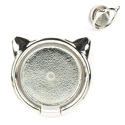 [2 Pack] Cat Ears Glossy FinishCell Phone Ring Holder Stand, 360 Degree Rotation Finger Ring Kickstand with Polished Metal Phone Grip for Magnetic Car Mount, Smartphone Accessories（Silver