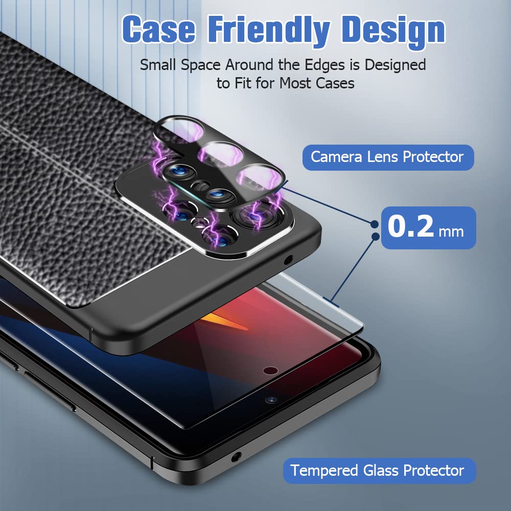 [2+2 Pack] Galaxy S23 Ultra Screen Camera Protector, 9H Tempered Glass Scratch Resistant, Ultrasonic Fingerprint Support, 3D HD Curved, For Samsung Galaxy S23 Ultra 5G 6.8 Inch Glass Screen Protector