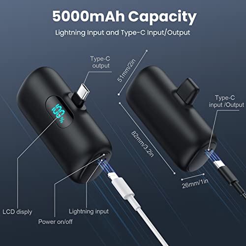 [2-Pack] Mini Portable Charger 5000mAh Power Bank, 3A PD USB C Cell Phone Portable Power, LCD Display Battery Pack Compatible with iPhone 15/15 plus/15 pro/15 pro Max/Android phone/Samsung/Moto/LG etc