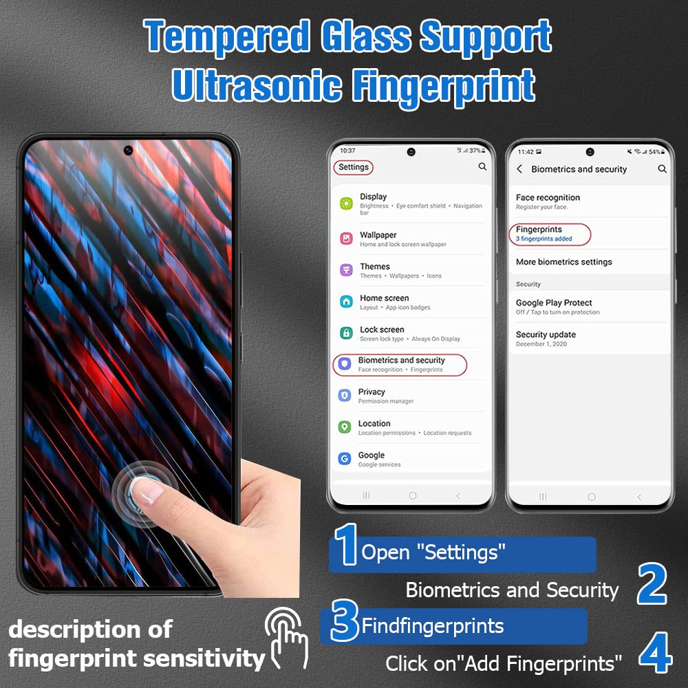 [2+2 Pack] Galaxy S22 Privacy Tempered Glass Screen Protector + Camera Lens Film [9H Hardness] [ Full Coverage] [Anti-Fingerprints] Support Fingerprint Unlocking for Samsung Galaxy S22 5G(6.1 Inch)