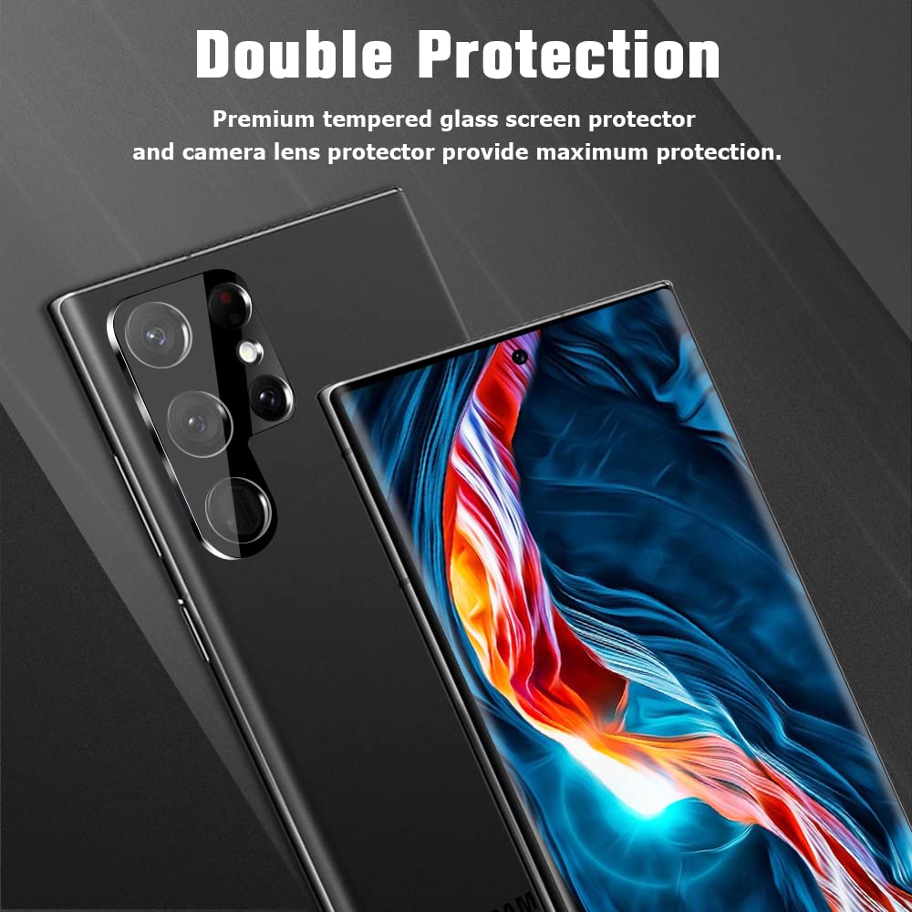 [2+2Pack] Galaxy S22 Ultra Screen Protector,Contain 2Pack Camera Lens Protector, Fingerprint Unlock 9H Hardness HD Tempered Glass [Full Coverage] [No Bubbles] [3D Touch] for Samsung Galaxy S22 Ultra