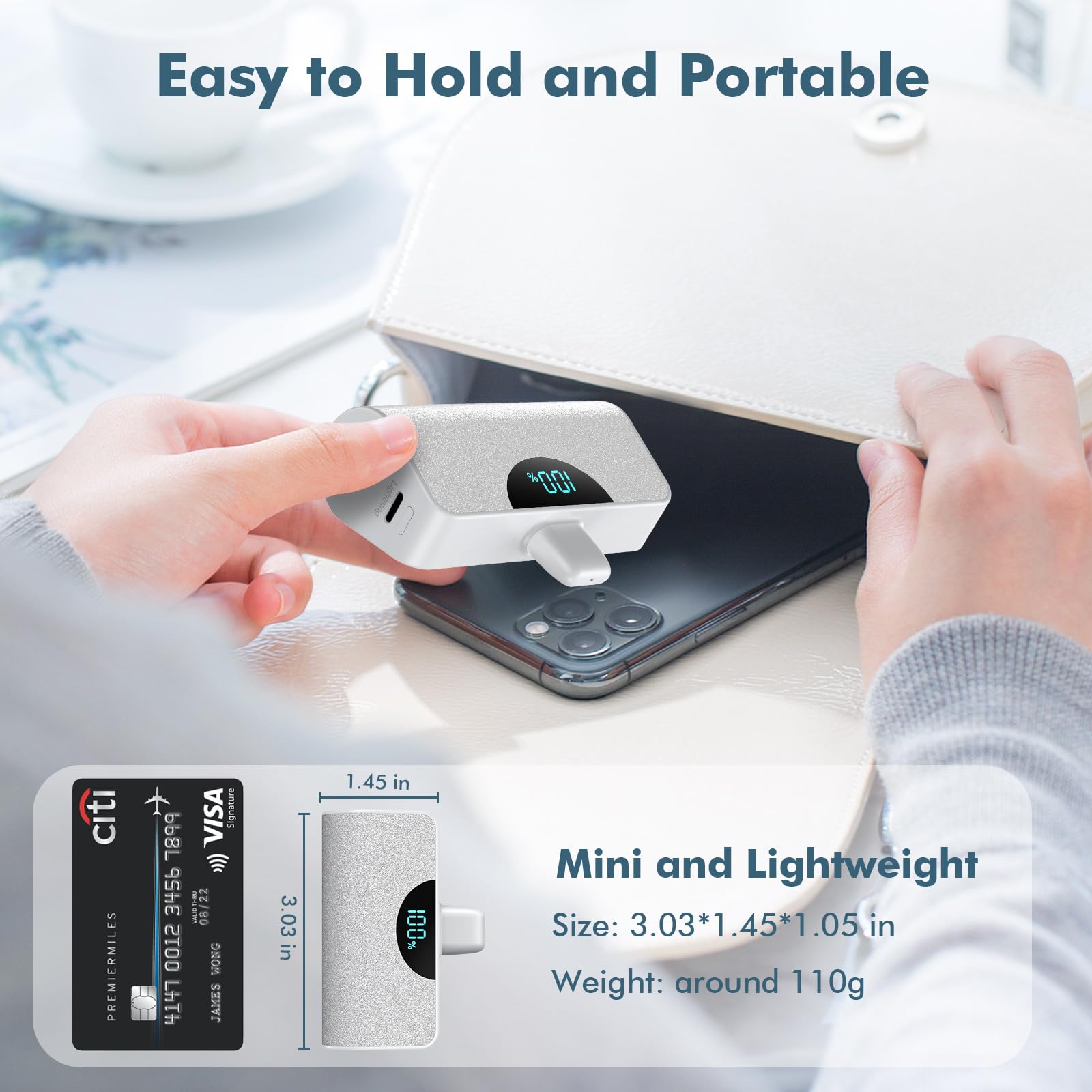 [2 Pack] Mini Portable Charger for iPhone 5200mAh, 20W PD Fast Charging Power Bank, LCD Display Cute Battery Pack Portable Phone Charger Compatible with iPhone 14/14 Pro Max/13/12/11/XR/8/7/6 Series
