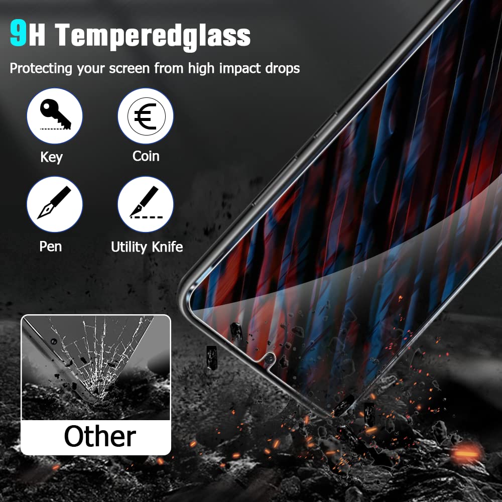 [2+2 Pack] Galaxy S22 Privacy Tempered Glass Screen Protector + Camera Lens Film [9H Hardness] [ Full Coverage] [Anti-Fingerprints] Support Fingerprint Unlocking for Samsung Galaxy S22 5G(6.1 Inch)
