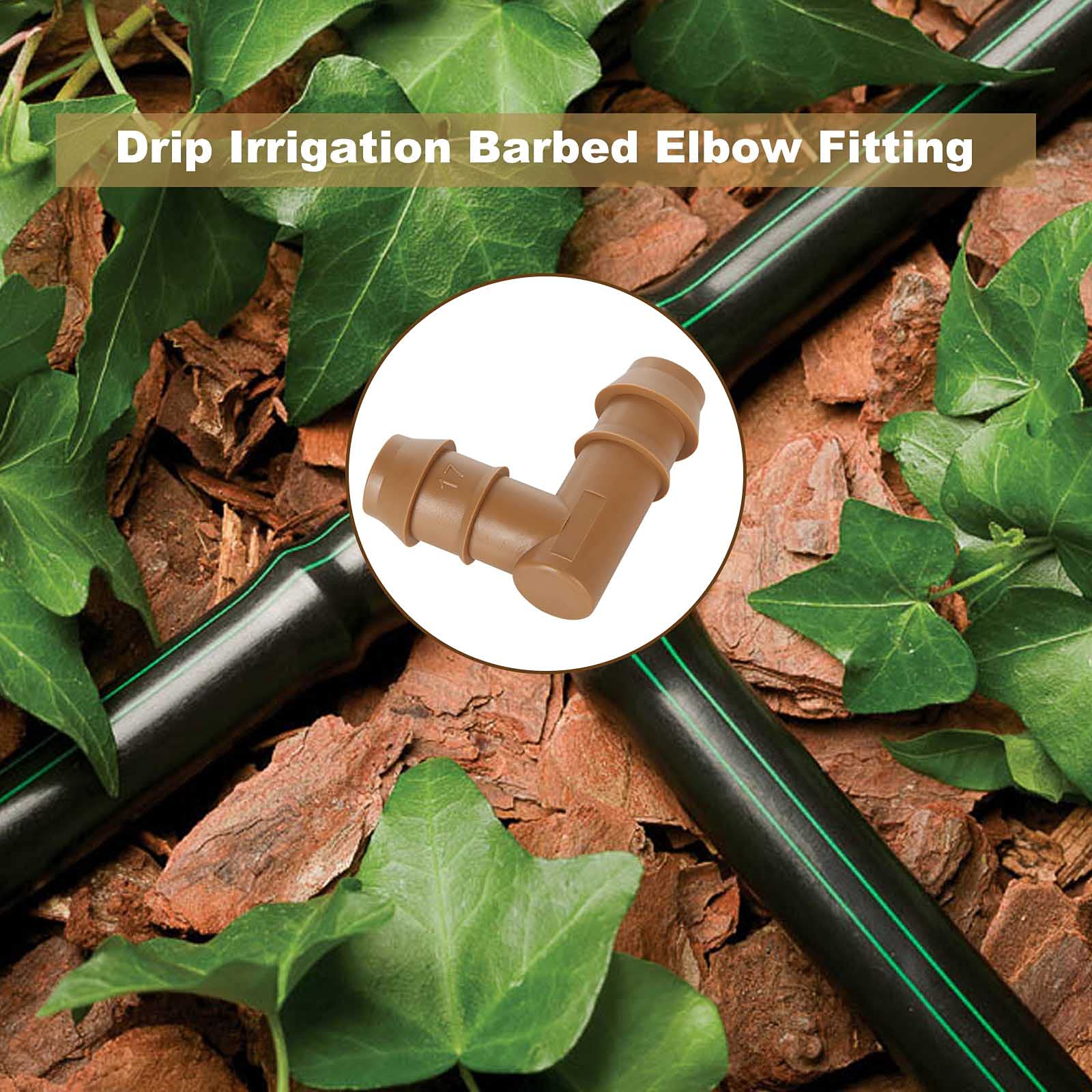 [40-Pack] Drip Irrigation Barbed Elbow Fittings (17mm) for 1/2" Drip Hose (0.600" ID), Sprinkler Tubing Connector for Garden Drip Irrigation Systems