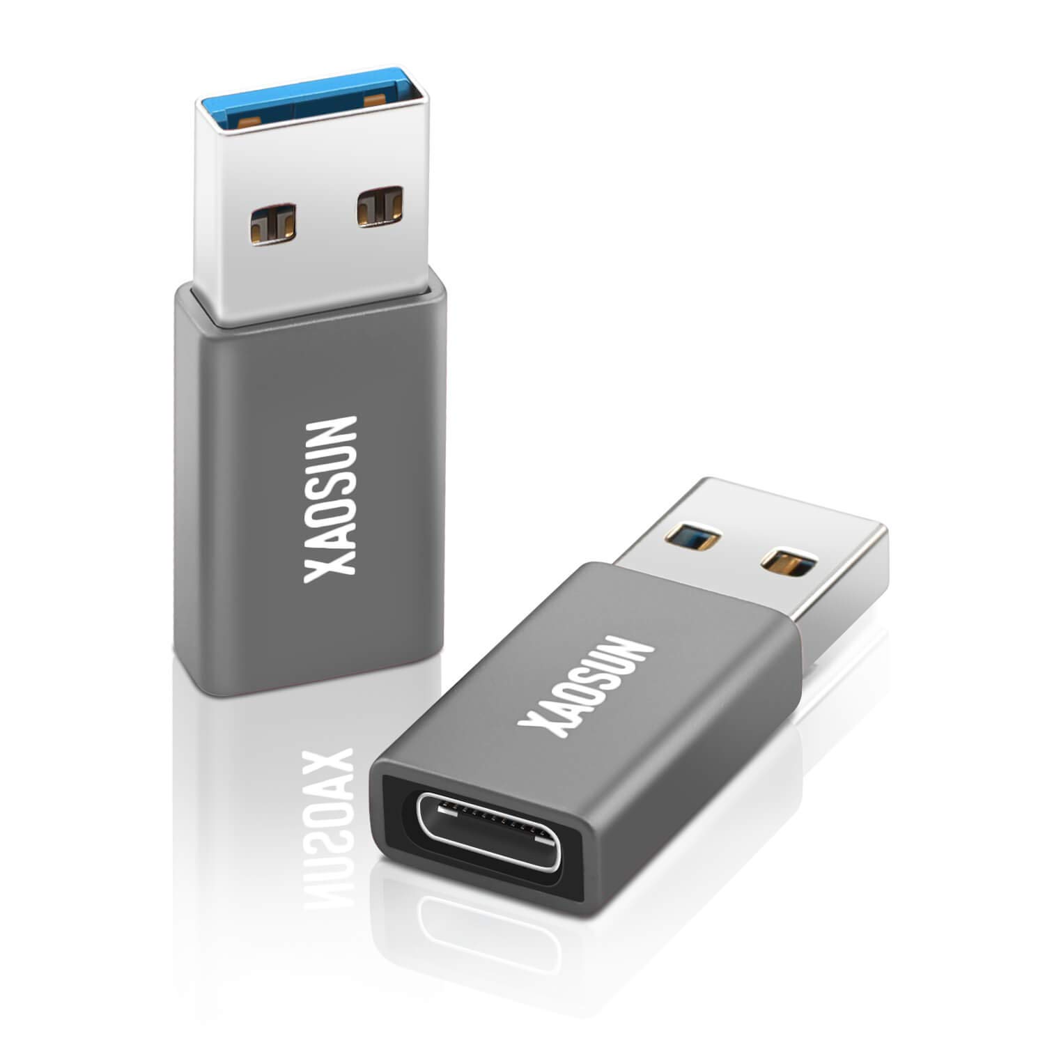 [10Gbps] USB C Female to USB Male Adapter (2-Pack), 3.1 USB A to C Adapter, XAOSUN One-Sided SuperSpeed Data Sync & 100W Fast Charging For iphone 15 Plus Pro Max, Laptop, Charger, Quest Link, etc.