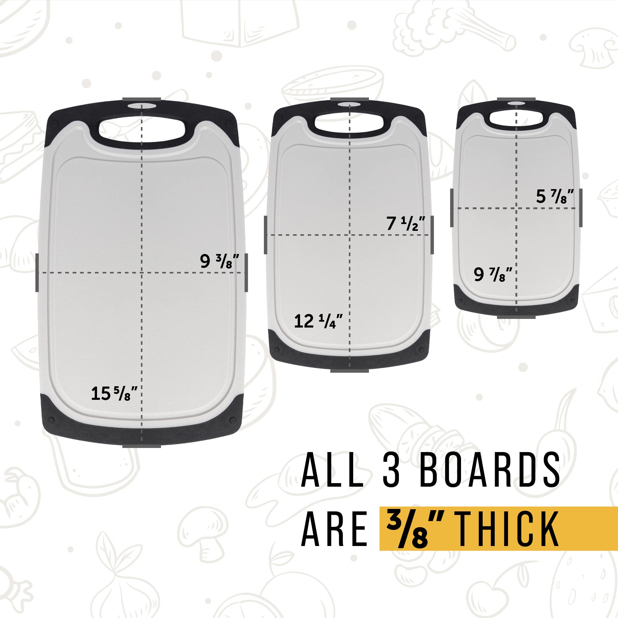 [3-Pack] Mess-Free Meal Prep Chopping Board Set – Food Grade Plastic Board for Safe Meal Prep – Sturdy Cutting Boards for Kitchen Dishwasher Safe – All-Purpose Cutting Board Set with Holder
