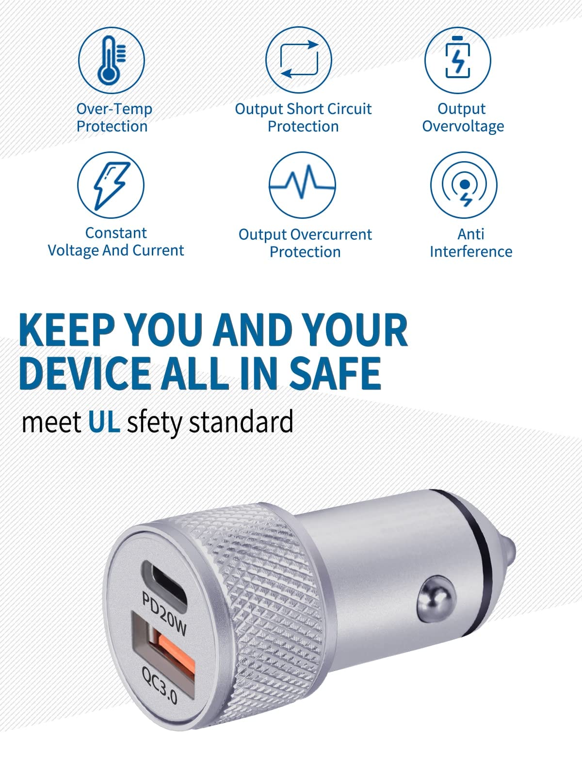[2Pack] Cynemo Fast Car Charger for iPhone 13 12 11, 38W Dual Port 20W USB C Car Charger Adapter Power Delivery Metal Mini Cigarette Lighter PD QC3.0 Quick Charger for iPhone Samsung Galaxy Devices