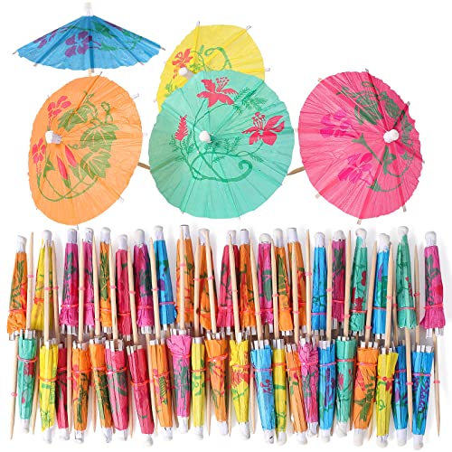 [200 Pcs] Cocktail Drink Umbrella Picks Toothpicks - Colorful Paper Toothpicks Cocktail Umbrellas for Luau Parasols Hawaiian Tiki Party Decorations