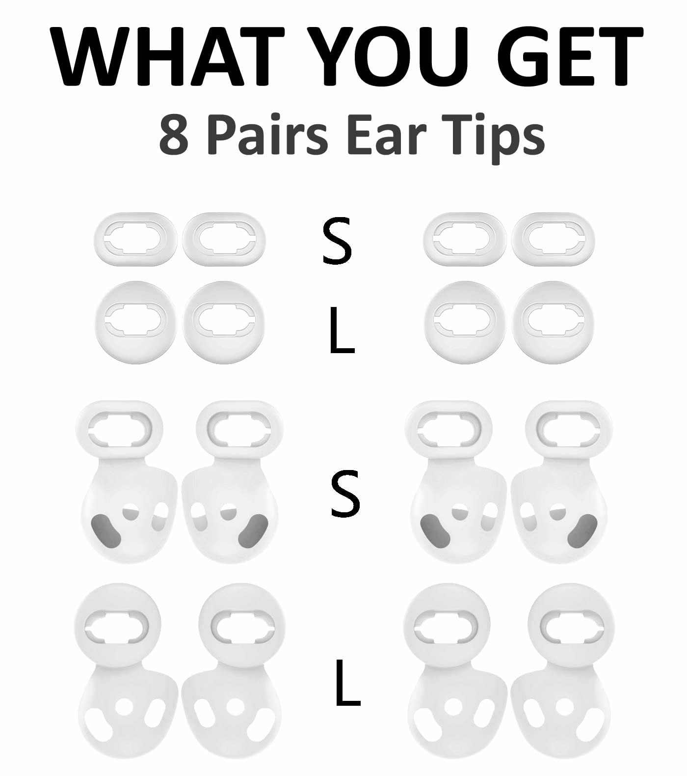 [ 8 Pairs ] Galaxy Buds Live Ear Tips Wing Tips, Non-Slip Anti-Slip Sound Leakproof Silicone Earbuds Replacement Cover Accessories Compatible with Samsung Galaxy Buds Live White S/L