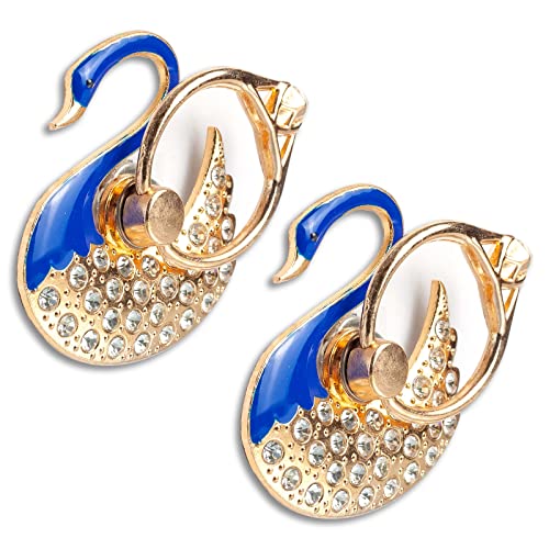 [2 Packs] Swan Glitter Bling Bling Phone Ring Holder, Sparkle Phone Ring Grip Artificial Diamond Stand,Rhinestone Cell Finger Ring for Phones,Pad