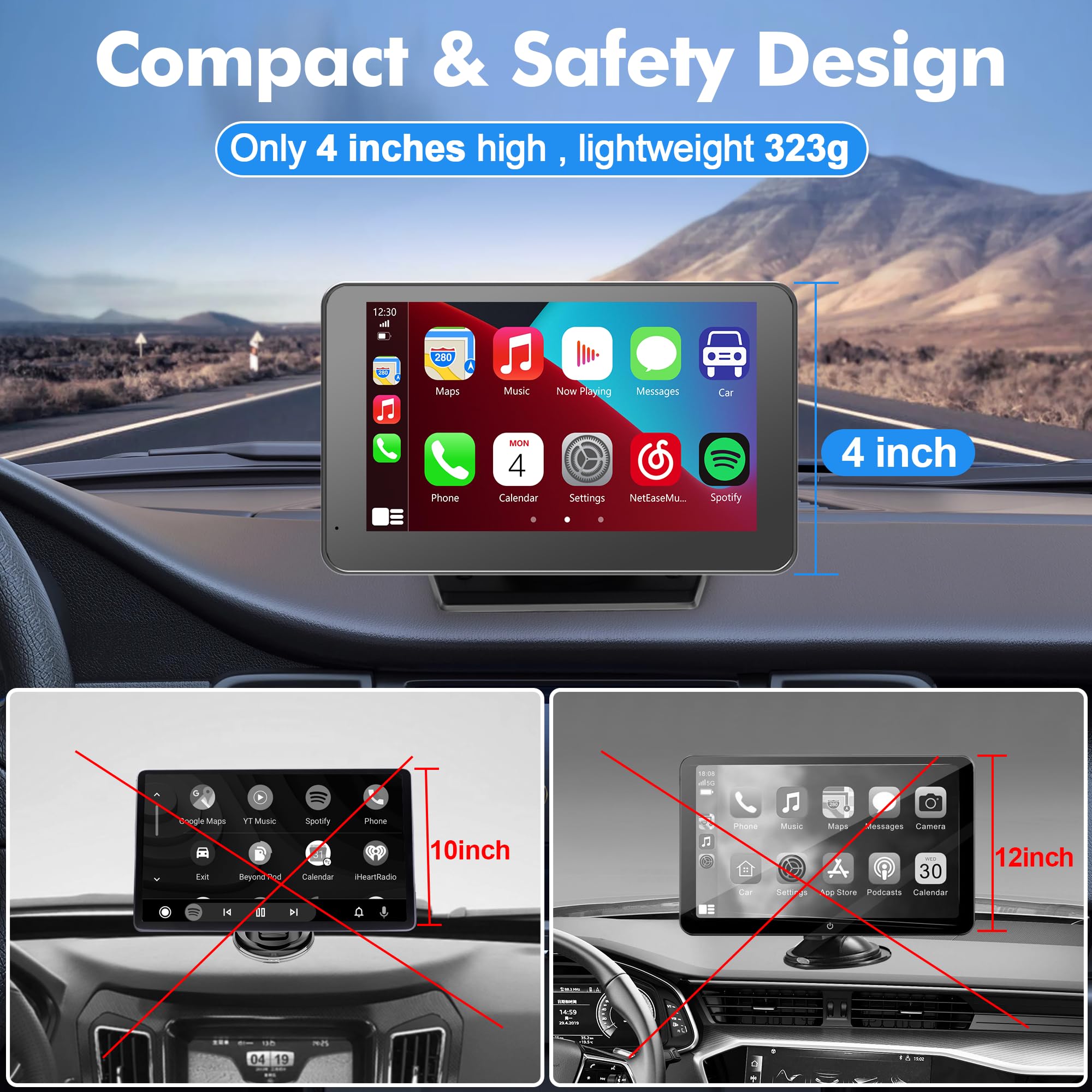 [2023 Upgrade] Portable Car Stereo with Wireless CarPlay and Android Auto,7" HD Portable Carplay Touch Screen Car Stereo, Multimedia Player with Mirror Link/GPS/Siri/Bluetooth Support Most car Models